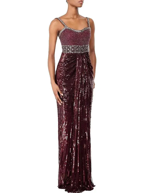 Jenny Packham Only You" Embellished Draped Maxi Dress - Cardinal