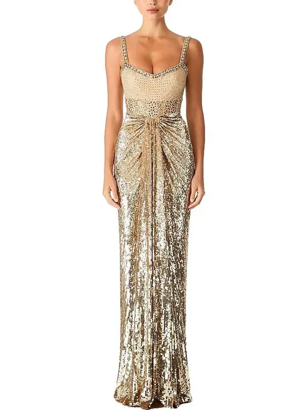 Jenny Packham Only You" Embellished Draped Maxi Dress - Illusion