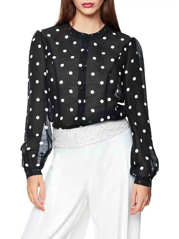 MARC CAIN Silk And Linen Polka Dot Blouse - Black And White
