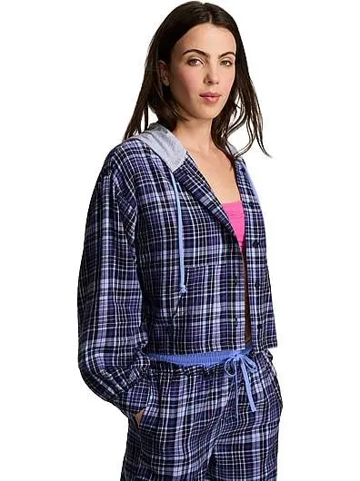 Pink Flannel Hooded Long-sleeve Top - Print