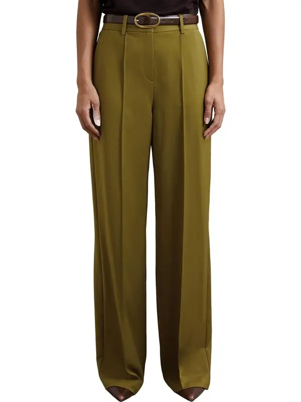 REISS Luisa Petite Wide-leg Pintuck Trousers - Green