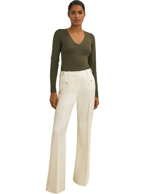 REISS Athena Atelier Wool Flared Trousers - White