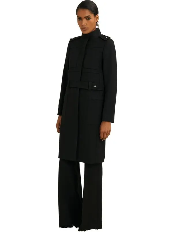 REISS Wool Belted Long Coat - Black