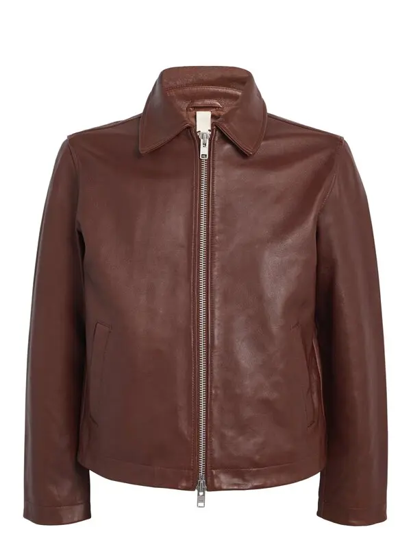 SUNFLOWER Collar Leather Jacket - Brown