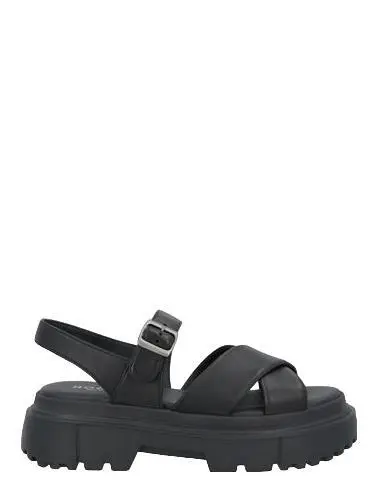 Hogan Calfskin Flatform Sandals - Black