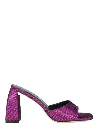 By Far Leather Glittered Slide Sandals With Block Heel - Plum