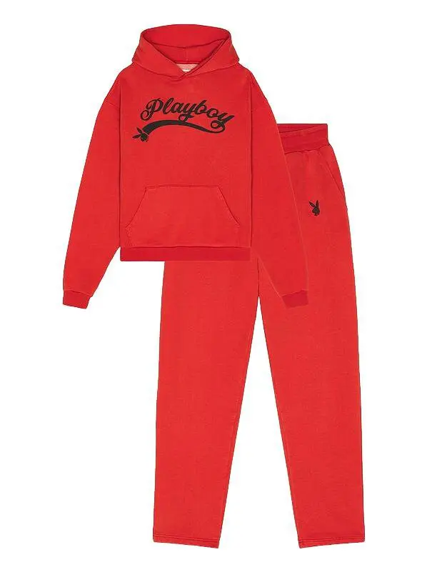 PLAYBOY Logo Hoodie And Sweatpant Set - Red