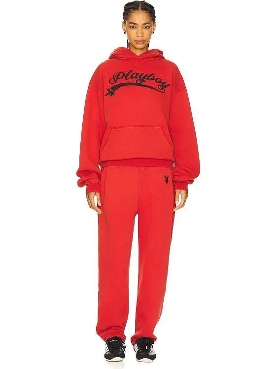 PLAYBOY Logo Hoodie And Sweatpant Set - Red