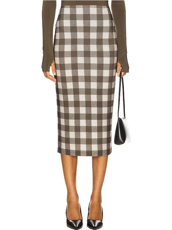 Norma Kamali Straight Midcalf Skirt - Bark Box Plaid