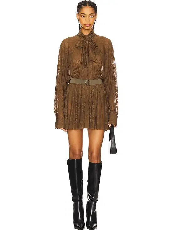 Norma Kamali Super Oversized Boyfriend Flared Mini Shirt Dress - Bark