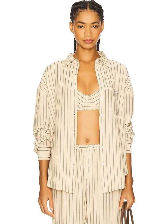 For Love & Lemons Mindy Striped Button-down Shirt - Brown
