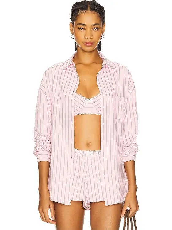 For Love & Lemons Mindy Striped Button-down Shirt - Pink