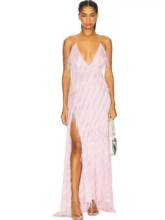 For Love & Lemons Heidi Fringe Maxi Dress - Pink