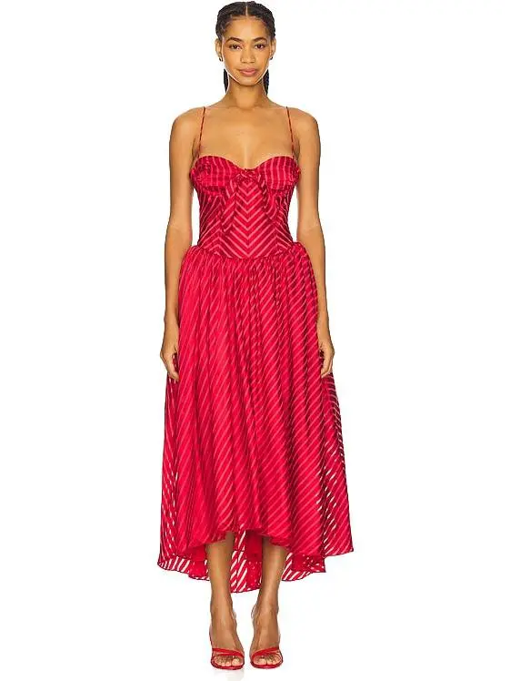 For Love & Lemons Burnout Stripe Maxi Dress - Red
