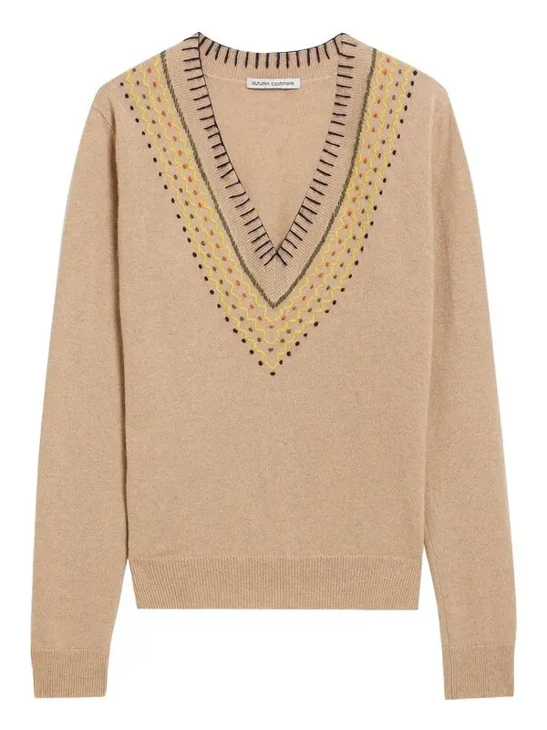 Autumn Cashmere Embroidered Cashmere Sweater - Sand