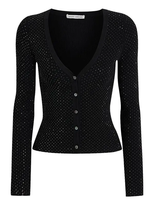 Autumn Cashmere Crystal-embellished Ribbed-knit Cardigan - Black