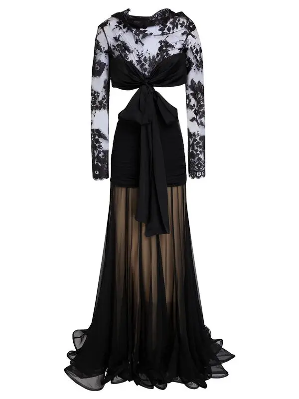 Zimmermann Cutout Chantilly Lace And Silk-georgette Gown - Black