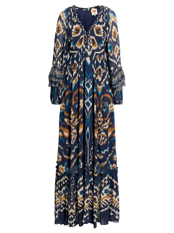 Farm Rio Printed Crepe De Chine Maxi Dress - Navy