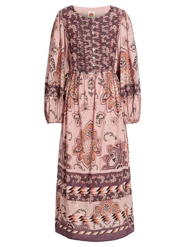 Farm Rio Pintucked Paisley-print Cotton-blend Voile Maxi Dress - Antique Rose