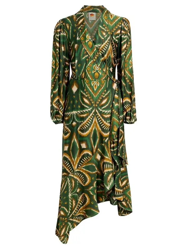 Farm Rio Printed Crepe De Chine Wrap Dress - Green