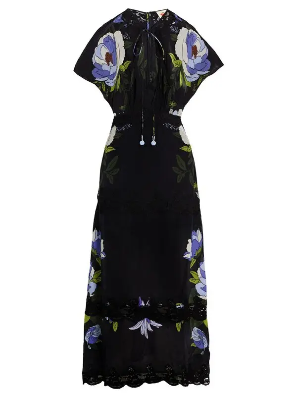 Farm Rio Lace-trimmed Floral-print Maxi Dress - Black