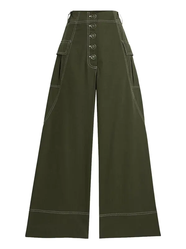 Farm Rio Cotton-twill Wide-leg Pants - Dark Green