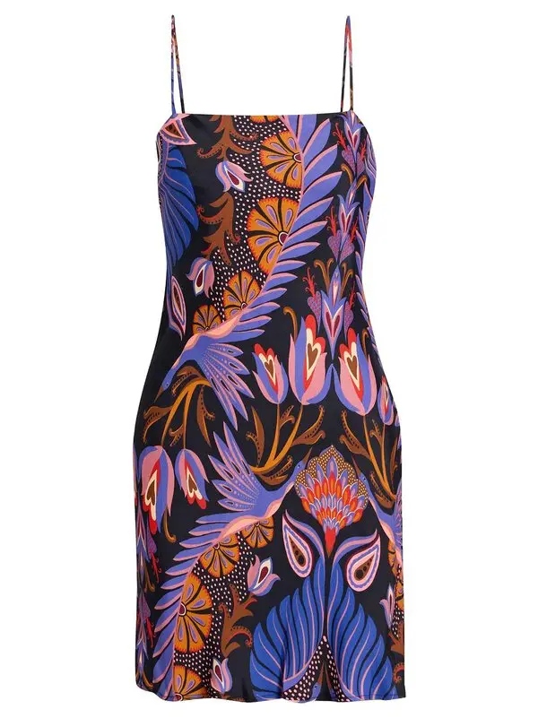 Farm Rio Printed Crepe De Chine Mini Slip Dress - Black
