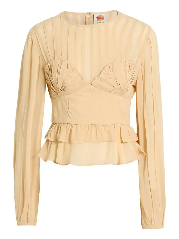 Farm Rio Pintucked Crepe De Chine Blouse - Sand
