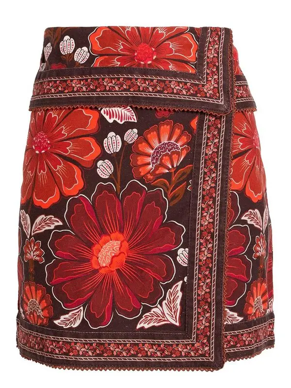 Farm Rio Floral-print Cotton-twill Mini Skirt - Dark Brown