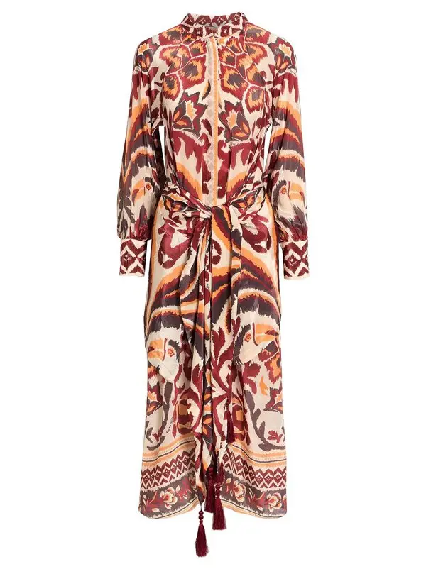 Farm Rio Printed Crepe De Chine Midi Dress - Claret