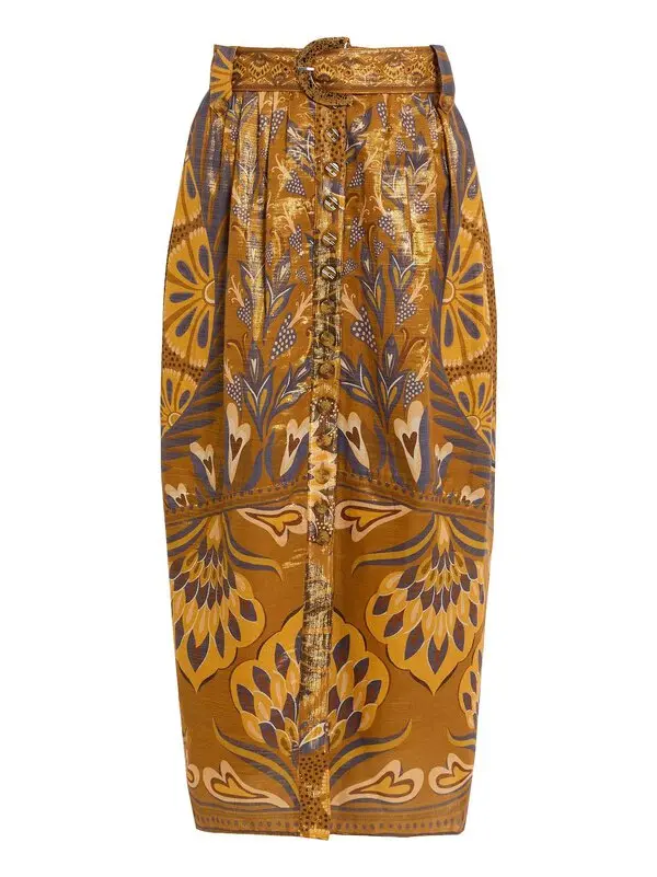 Farm Rio Printed Cotton-blend Midi Skirt - Gold