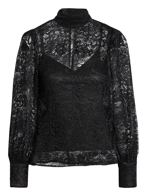 Farm Rio Corded Lace Blouse - Black