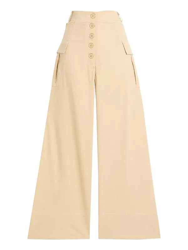 Farm Rio Cotton-twill Wide-leg Pants - Beige