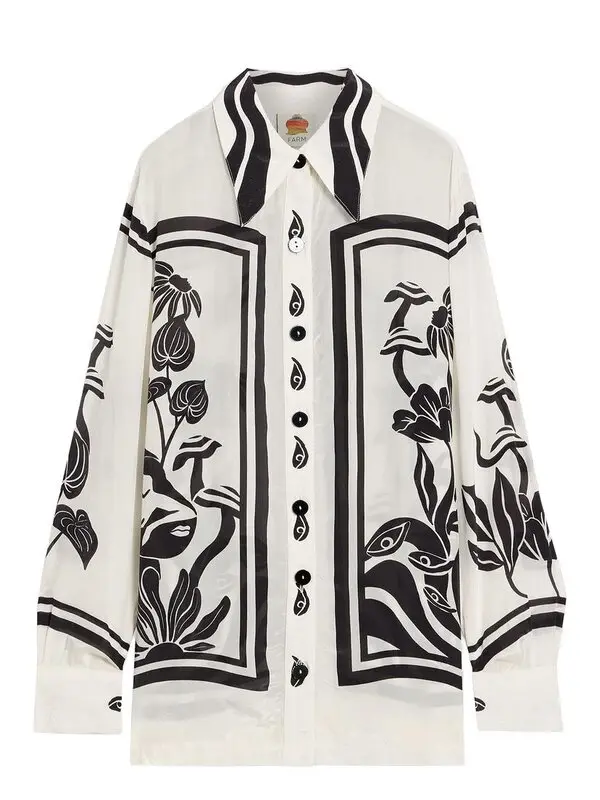 Farm Rio Printed Crepe De Chine Shirt - Off-white