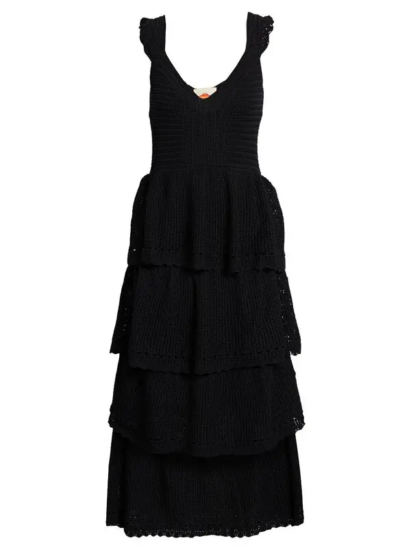 Farm Rio Tiered Crochet Midi Dress - Black