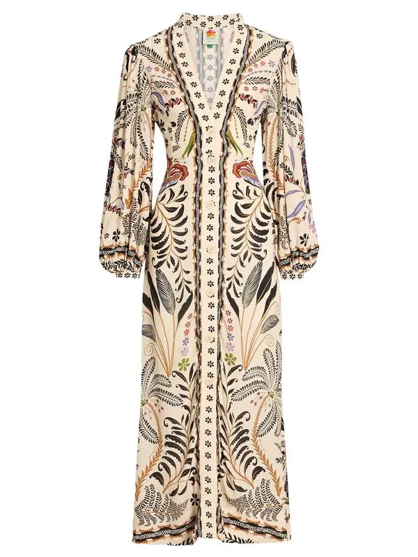 Farm Rio Printed Crepe Maxi Dress - Sand