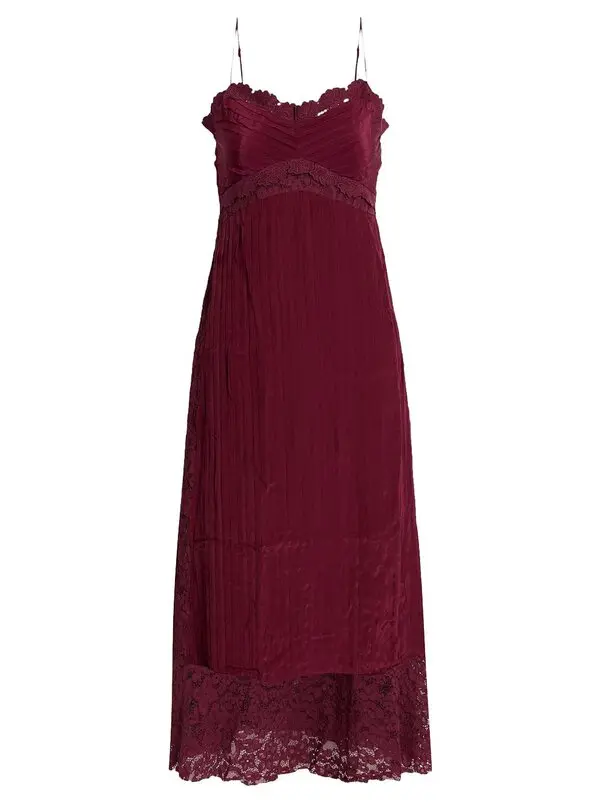 Farm Rio Pintucked Crepe De Chine And Corded Lace Midi Dress - Plum