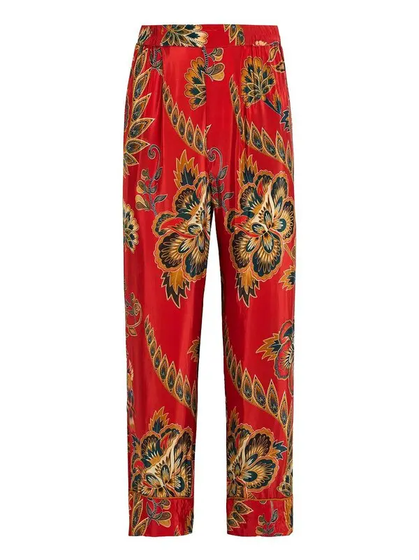 Farm Rio Printed Tapered Crepe De Chine Pants - Brick