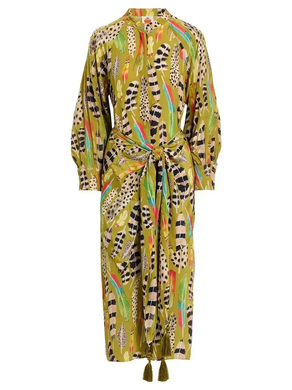 Farm Rio Printed Crepe De Chine Midi Dress - Lime Green