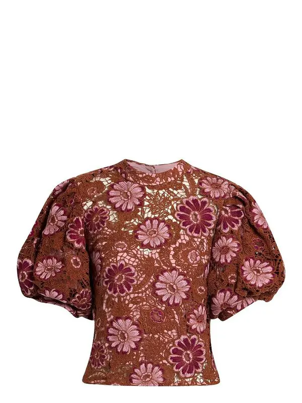 Farm Rio Guipure Lace Blouse - Brown