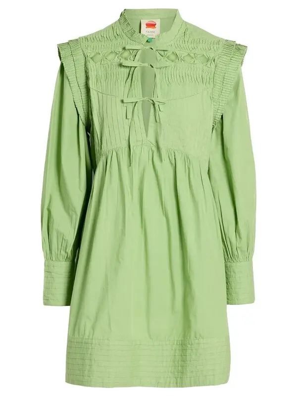 Farm Rio Pintucked Cotton-poplin Mini Dress - Leaf Green