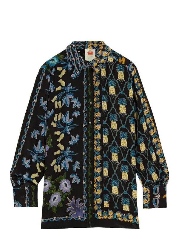 Farm Rio Printed Satin Shirt - Black