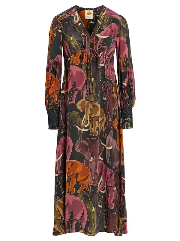 Farm Rio Floral-print Crepe De Chine Midi Dress - Leaf Green