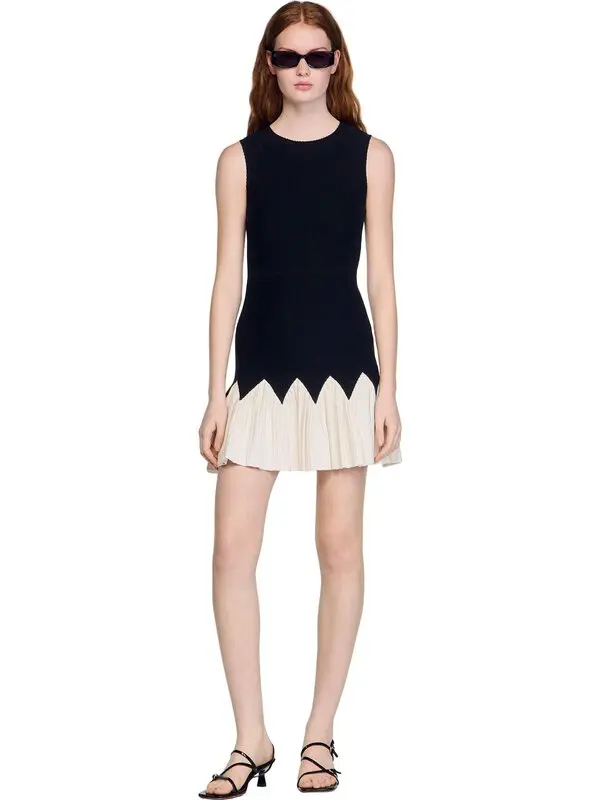 Sandro Two-tone Knit Mini Dress - Black / Ecru