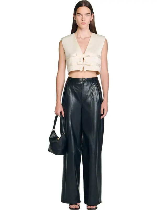 Sandro Sleeveless Satin Crop Top - Ecru