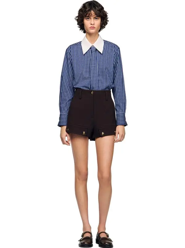 Sandro Checkered Shirt With Removable Tie - Blue / Black