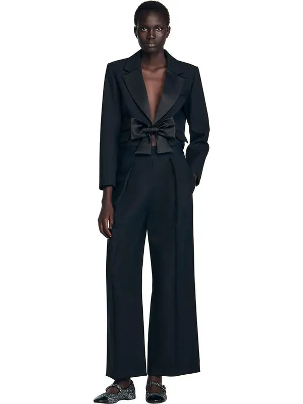 Sandro Wide-leg Trousers With Elastic Waist - Black
