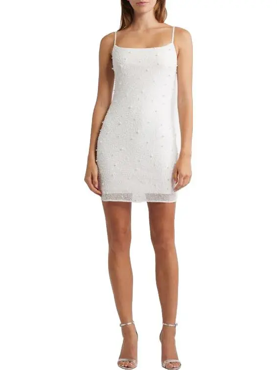 JUMP APPAREL Faux Pearl Embellished Mini Dress - White