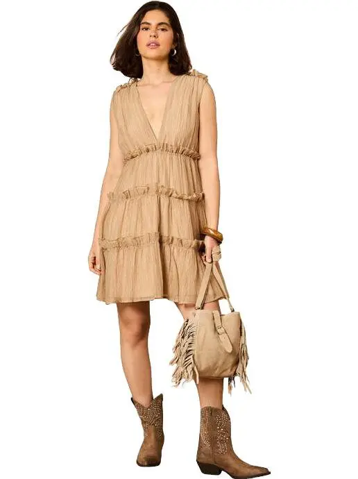 OASIS Tiered V-neck Mini Dress - Mocha