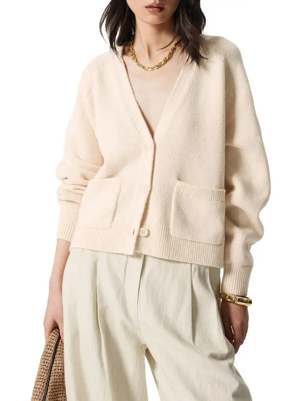 & Other Stories Patch Pocket Wool & Cotton Cardigan - Beige Dusty Light